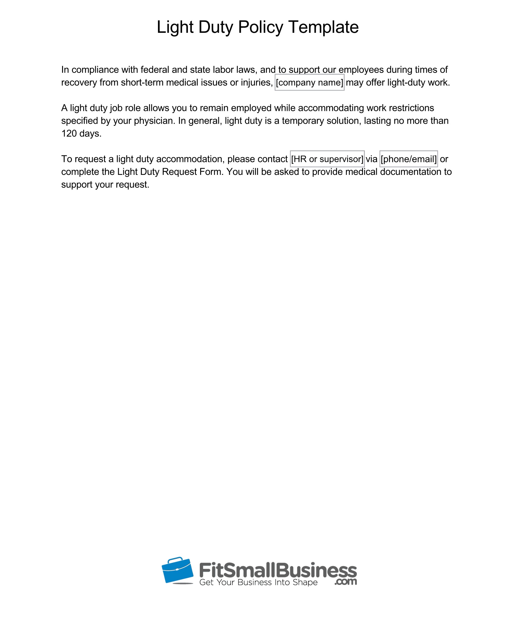 Light Duty Accommodation Definition Requirements Free Policy 