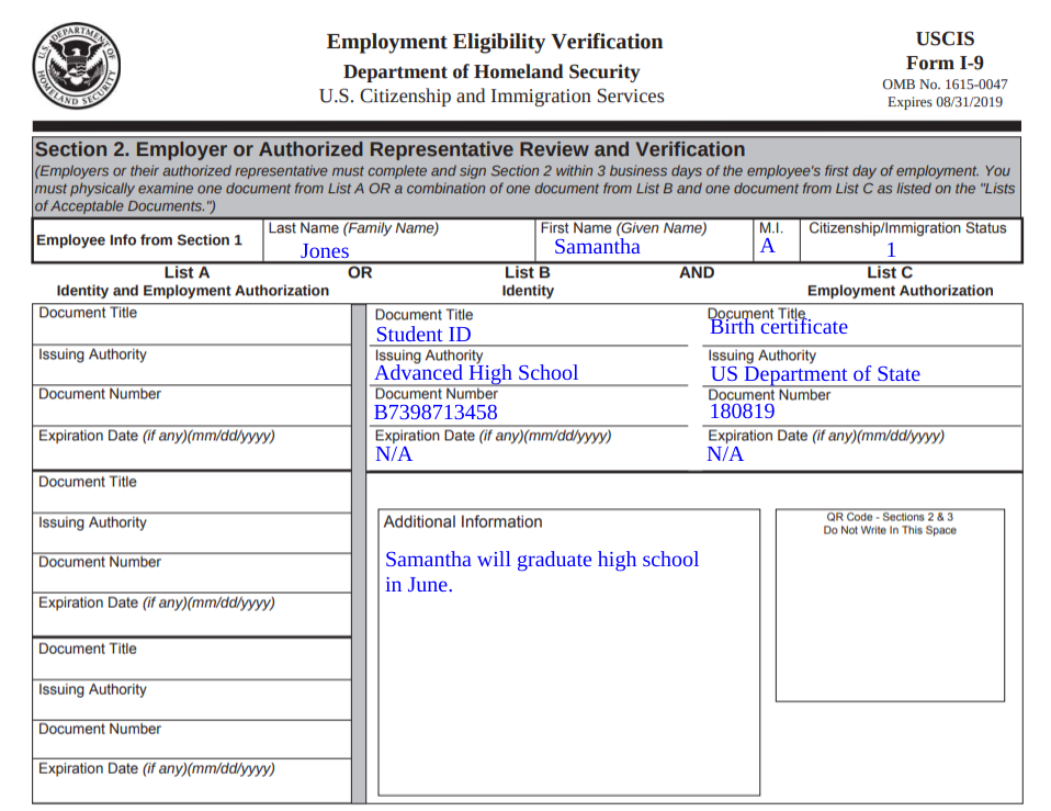 How To Fill Out Form I 9 Example