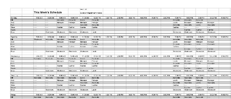 Weekly Work Schedule Template For Multiple Employees Monitoring solar in