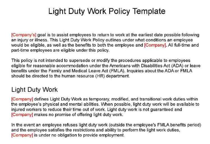 What Is Light-Duty Work + Free Policy