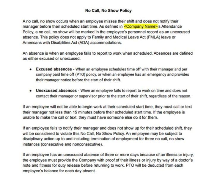 No Call, No Show Policy: How to Create One + Free Policy Template