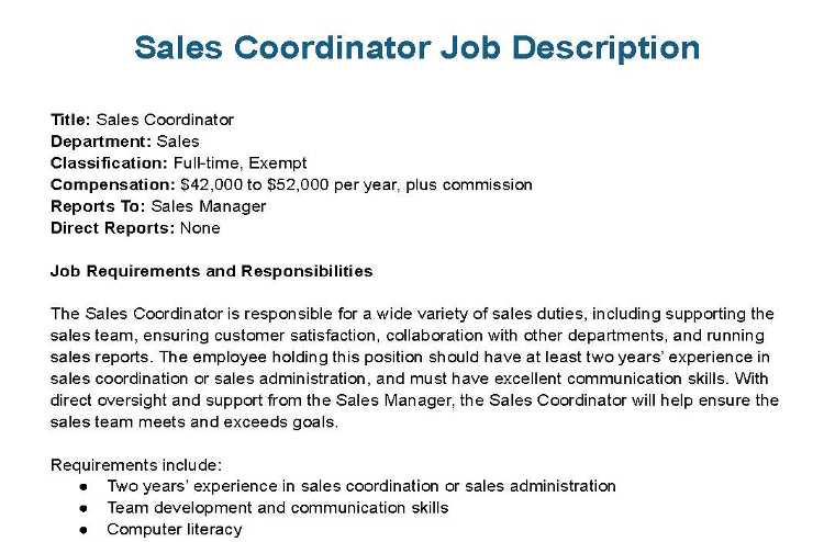 Sales Coordinator Job Description What To Include Tips Free Template