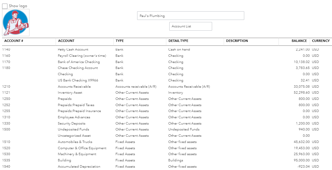 Quickbooks Chart Of Accounts Excel Template