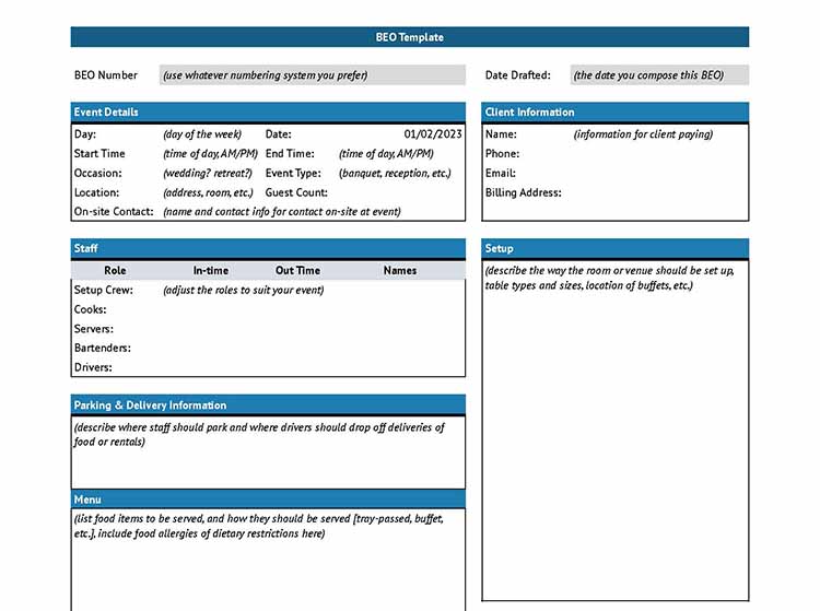 What Is A Banquet Event Order BEO Free Template 