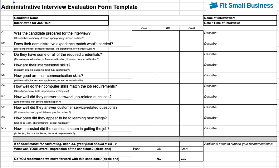 8 Free Interview Evaluation Forms & 3 Scorecard Templates