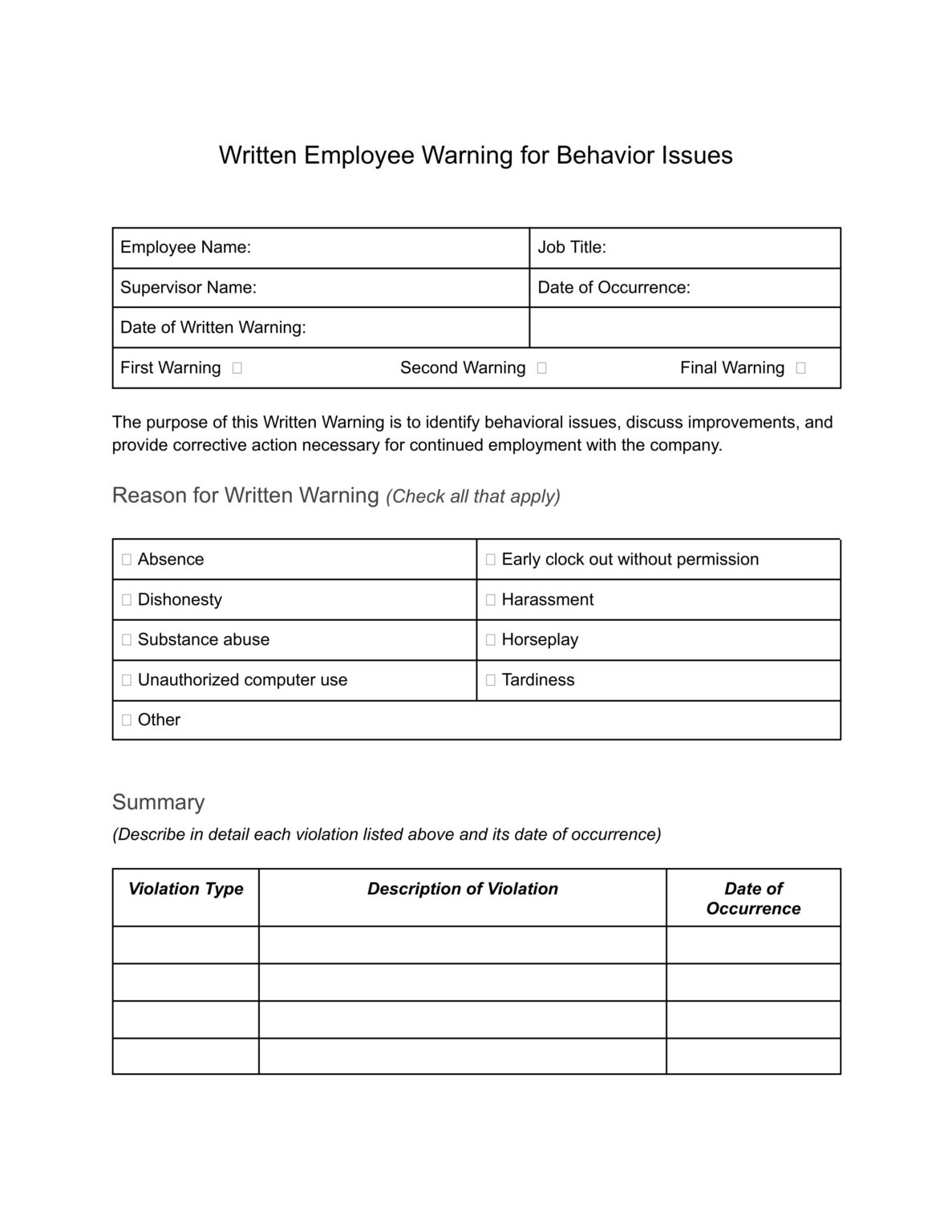 Employee Write-up Form Template + How to Deliver a Write-up
