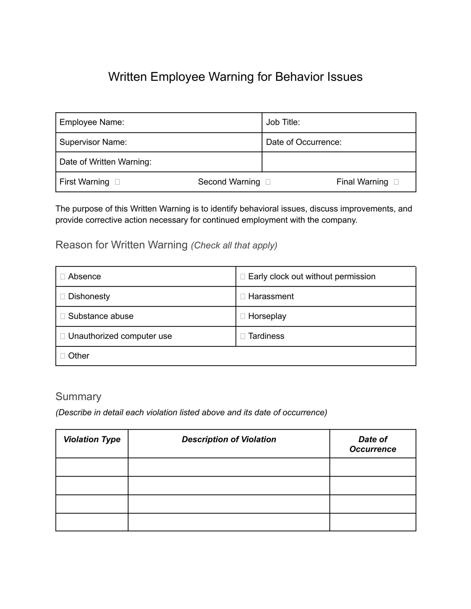 Employee Write-up Form Template + How to Deliver a Write-up