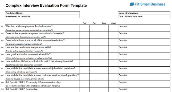 8 Free Interview Evaluation Forms & 3 Scorecard Templates